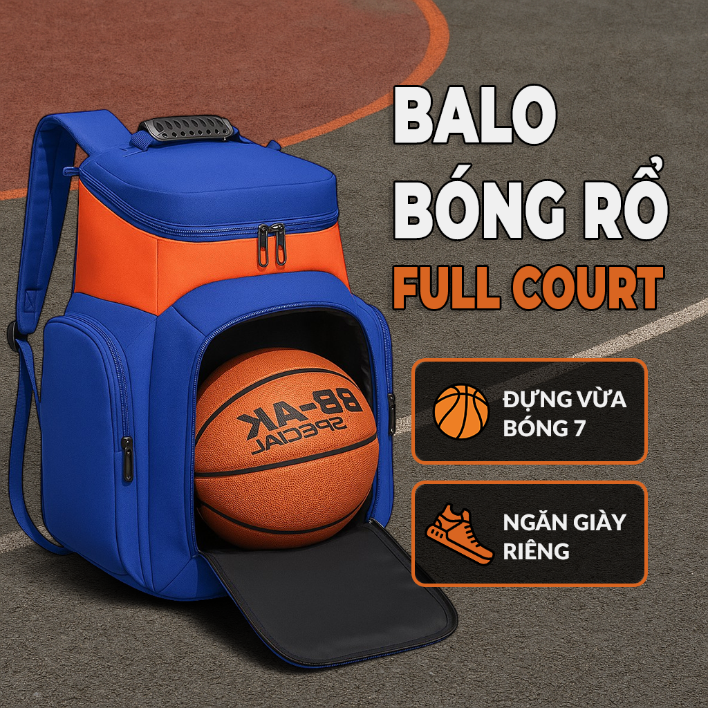 Balo Bóng Rổ “Ball-Pack” – Ngăn riêng đựng bóng 7 & giày, cỡ lớn